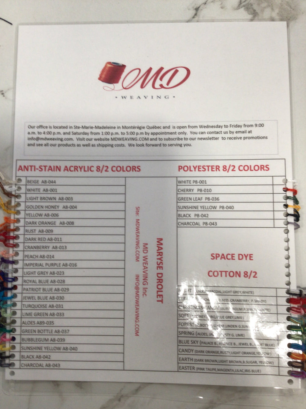 Color Swatch Card with Laminated Samples - MD Weaving